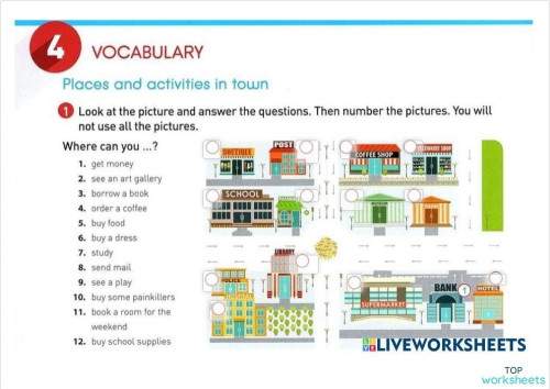 Places in Town. Ficha interactiva | TopWorksheets