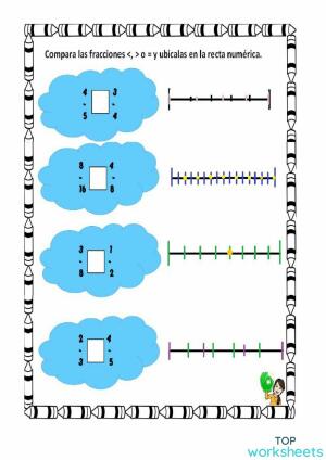 Fracciones en la recta númerica. Ficha interactiva | TopWorksheets