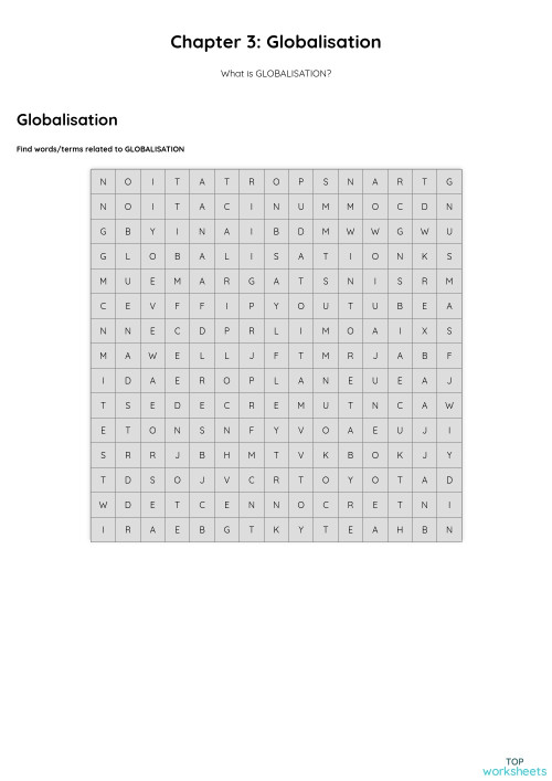 Chapter 3: Globalisation. Interactive worksheet | TopWorksheets