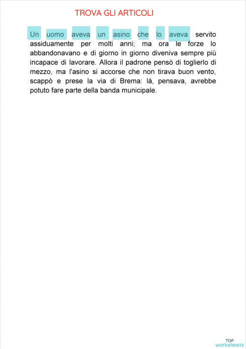 Articoli: schede interattive ed esercizi online | TopWorksheets