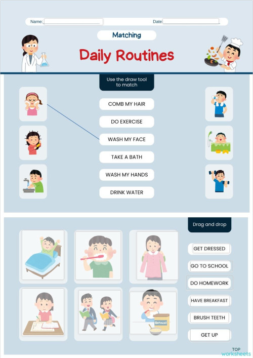Daily routine. Interactive worksheet | TopWorksheets