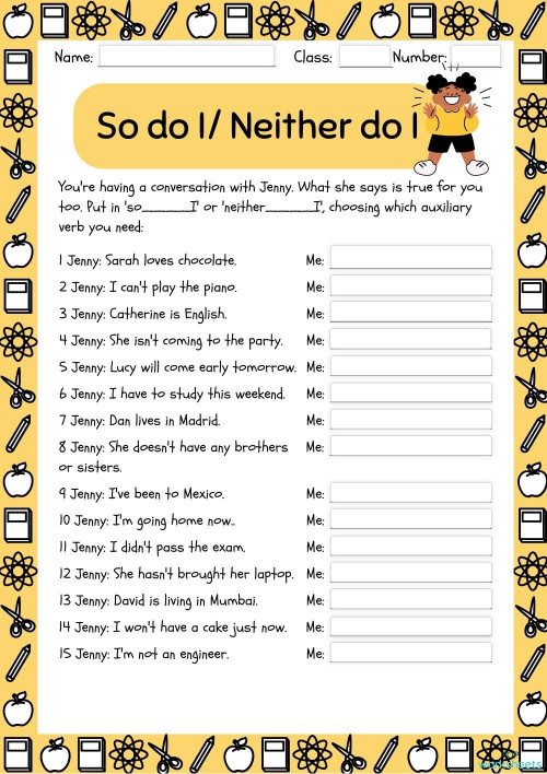 Worksheet 9 So do I. Interactive worksheet | TopWorksheets