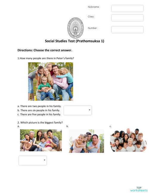 Social Studies Test P1/1. Interactive worksheet | TopWorksheets