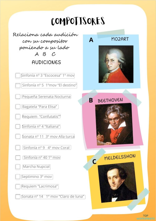 COMPOSITORES: fichas interactivas y ejercicios online | TopWorksheets