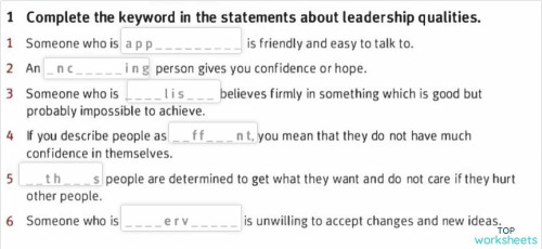 adjectives (leadership). Interactive worksheet | TopWorksheets