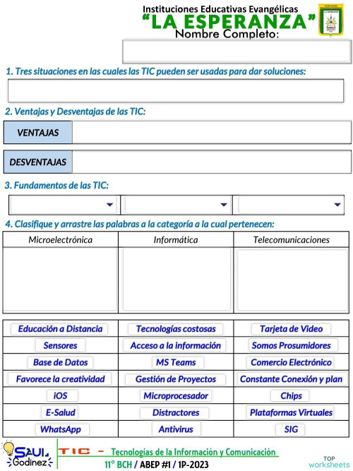 FICHA #1 - TIC 2023. Ficha interactiva | TopWorksheets