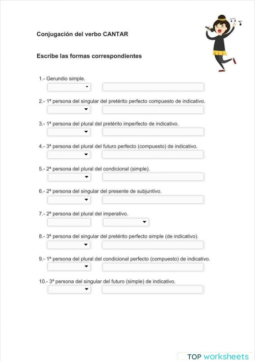 verbo cantar. Ficha interactiva | TopWorksheets