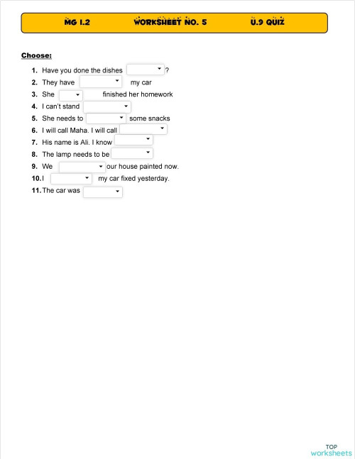 MG1.2 WS No.5 Quiz U.9. Interactive worksheet | TopWorksheets