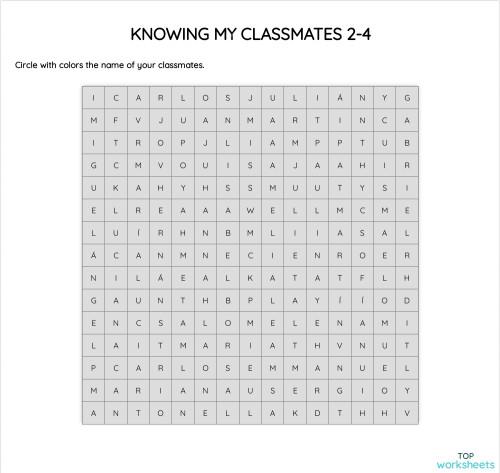 KNOWING MY CLASSMATES 2-4. Interactive worksheet | TopWorksheets