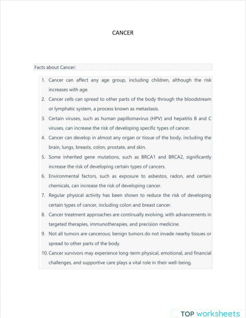 Cancer. Interactive worksheet | TopWorksheets