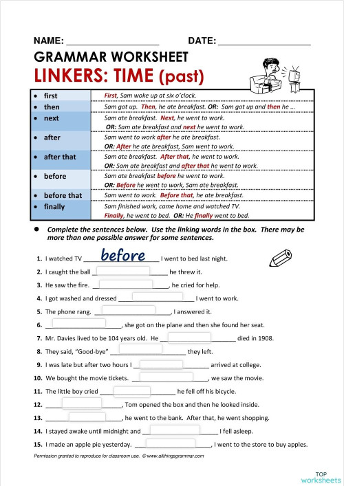 HW 13/11: LINKER WORDS. Interactive worksheet | TopWorksheets