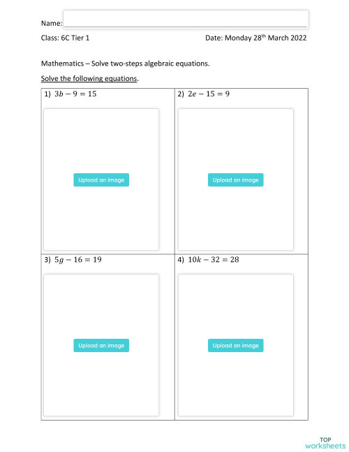 SOLVE ALGEBRAIC EQUATIONS. Interactive worksheet | TopWorksheets