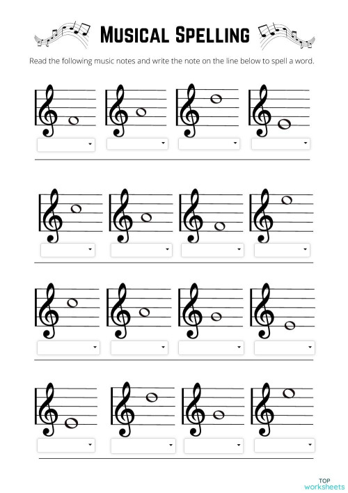MUSICAL SPELLING. Interactive worksheet | TopWorksheets
