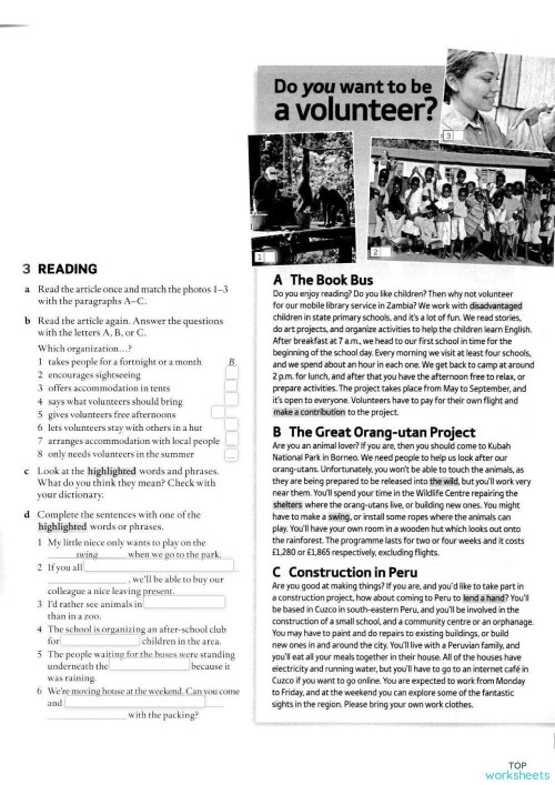 Reading: Do you want to be a volunteer/. Interactive worksheet ...