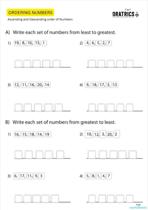Ascending and Descending Order of Numbers. Interactive worksheet ...
