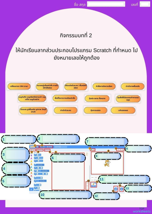 กิจกรรมบทที่ 2 โปรแกรม Scratch ใบงานเชิงโต้ตอบ | TopWorksheets