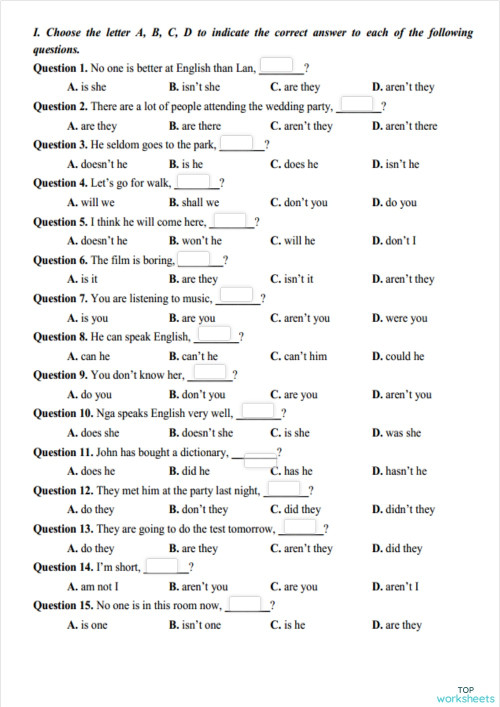 TAG QUESTIONS 01. Interactive worksheet | TopWorksheets