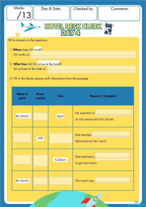 Hotel Desk Clerk *. Interactive worksheet | TopWorksheets