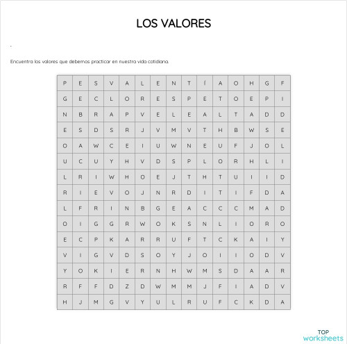 LOS VALORES. Ficha interactiva | TopWorksheets