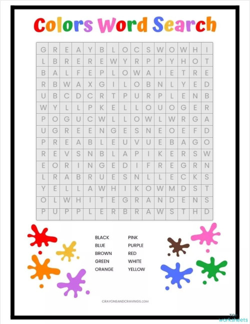 Colors wordsearch. Interactive worksheet | TopWorksheets