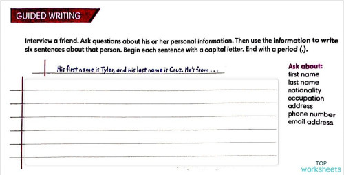 Unit 2 - Lesson 4 - GUIDED WRITING - Personal Information. Interactive ...