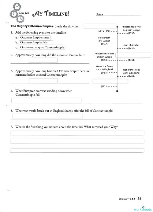 Chapter 19: Pg 185 My Timeline. Interactive worksheet | TopWorksheets