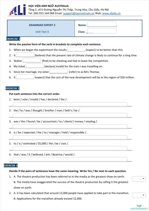 Eg2 Unit Test 3 Bﾃ I T蘯ｭp Tﾆｰﾆ Ng Tﾃ C Topworksheets