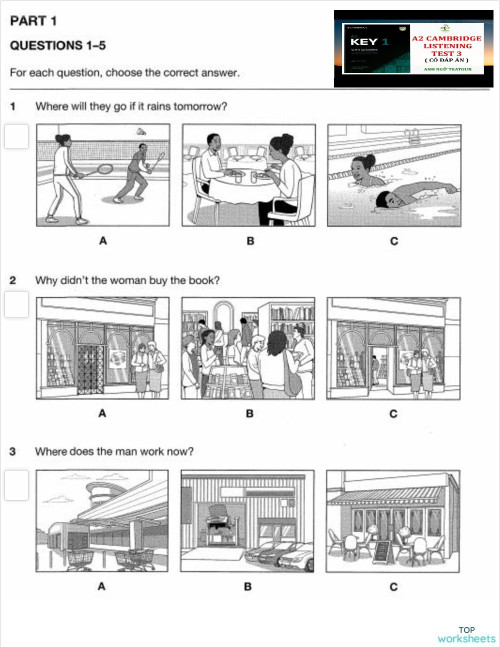 AUTHENTIC KET TEST 3 - LISTENING. Interactive worksheet | TopWorksheets