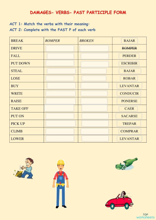damages- verb forms. Interactive worksheet | TopWorksheets