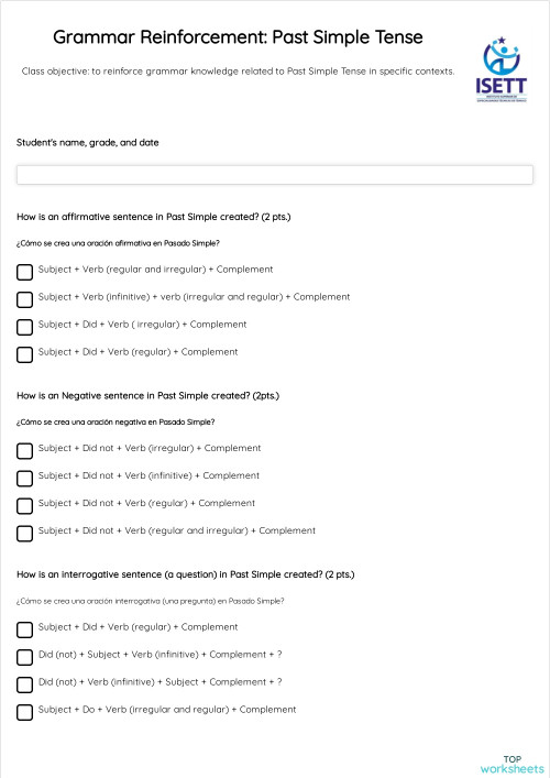 Grammar Reinforcement: Past Simple Tense. Interactive worksheet ...