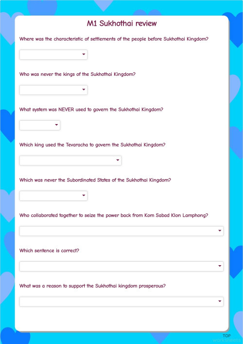M1 Sukhothai review. Interactive worksheet | TopWorksheets