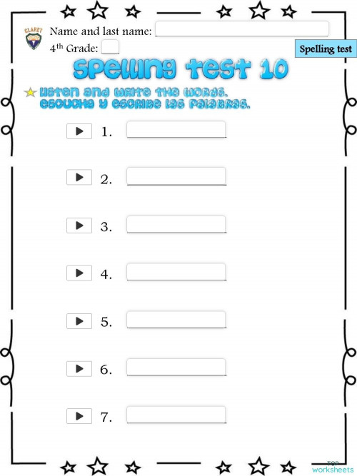 4th G. Spelling test 10. Interactive worksheet | TopWorksheets
