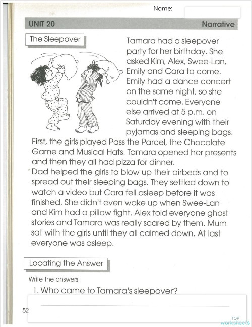 Unit 20 The Sleepover. Interactive worksheet | TopWorksheets