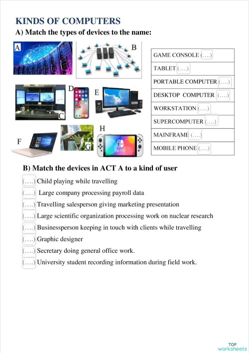 KINDS OF COMPUTERS. Interactive worksheet | TopWorksheets