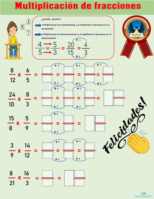 MULTIPLICACIÓN DE FRACCIONES. Ficha interactiva | TopWorksheets