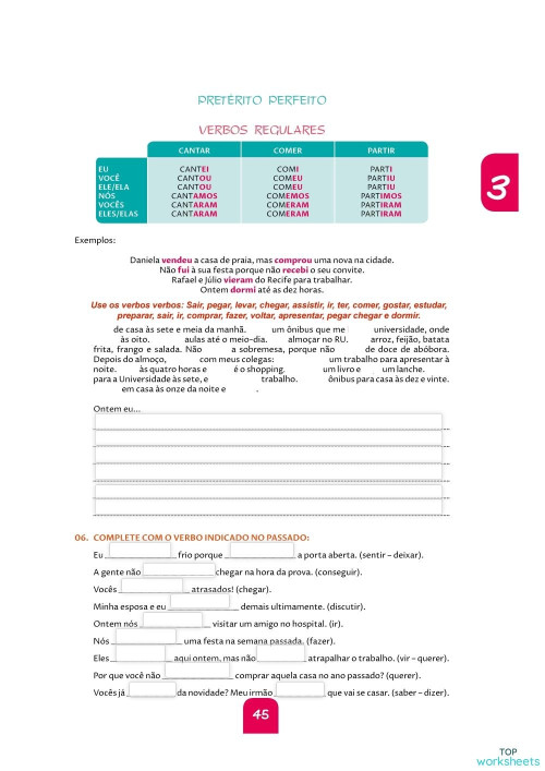 Pretérito_Perfeito. Ficha interativa | TopWorksheets