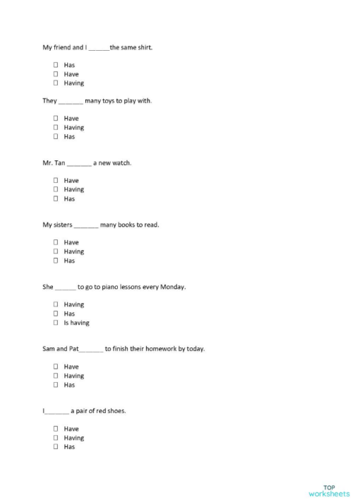 has have do does past present. Interactive worksheet | TopWorksheets