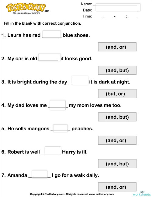 Conjunctions 2. Interactive worksheet | TopWorksheets