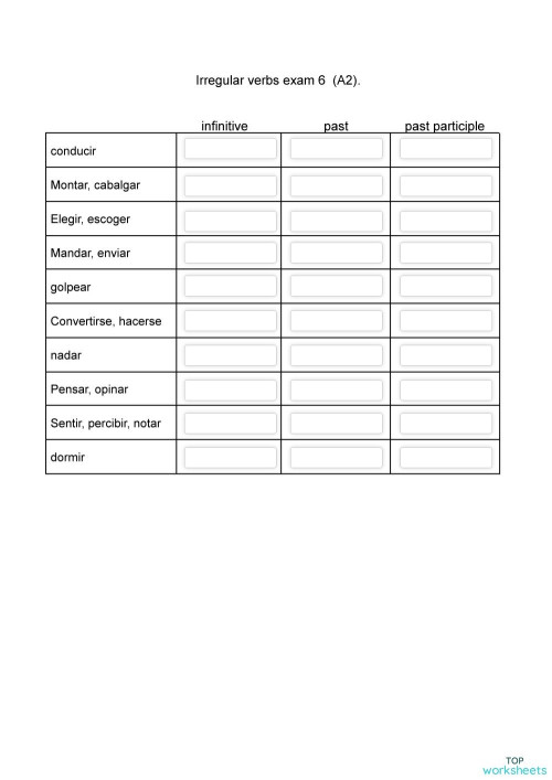 A2 irregular verbs 6. Interactive worksheet | TopWorksheets