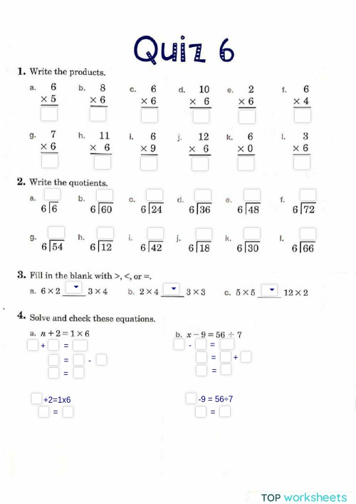 Math Quiz 6. Interactive worksheet | TopWorksheets