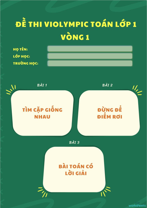 VIOLYMPIC TOÁN 1 - VÒNG 1 (2023). Interactive worksheet | TopWorksheets