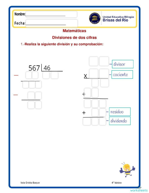 Divisiones de dos cifras con su comprobación. Ficha interactiva | TopWorksheets
