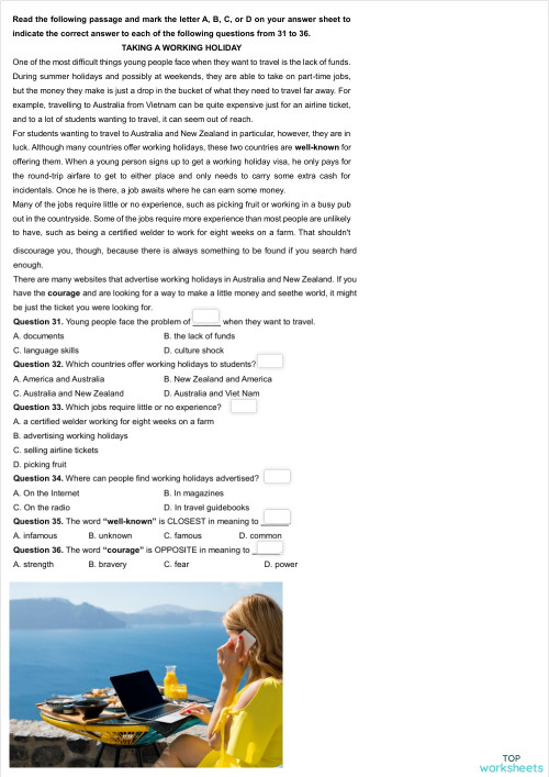 READING MULTIPLE CHOICE 26. Interactive worksheet | TopWorksheets