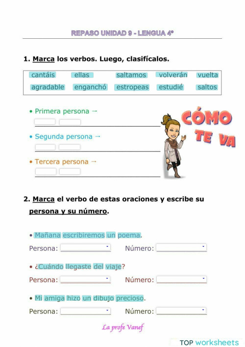 Formas verbales y ortografía Y - LL. Repaso LENGUA U9 4º. Ficha ...