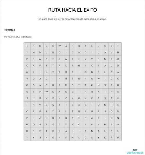 RUTA HACIA EL EXITO. Ficha interactiva | TopWorksheets