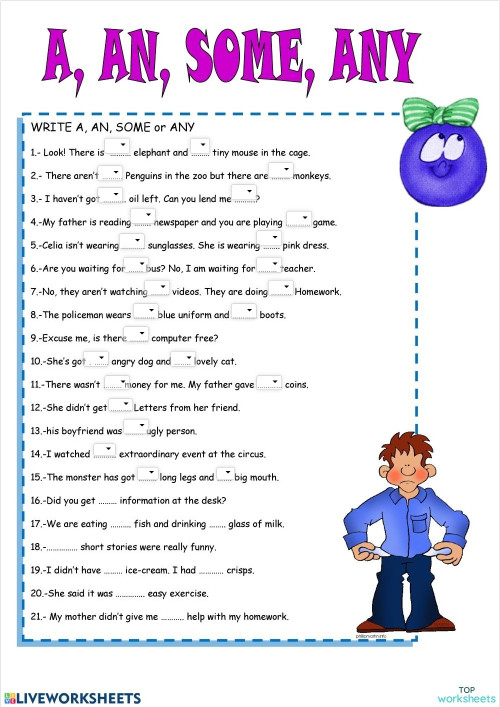Some , Any, An/A. Interactive worksheet | TopWorksheets