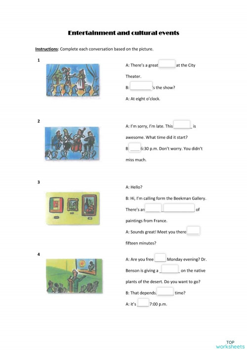 Entertainment and cultural events. Interactive worksheet | TopWorksheets
