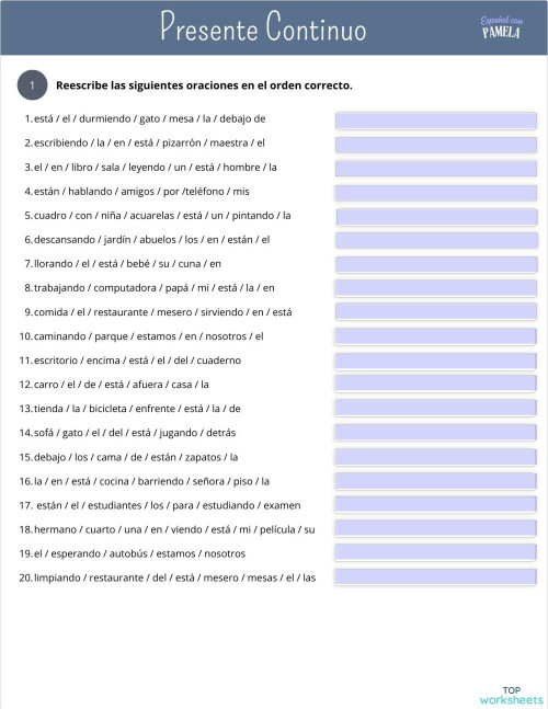Presente Continuo. Ficha interactiva | TopWorksheets