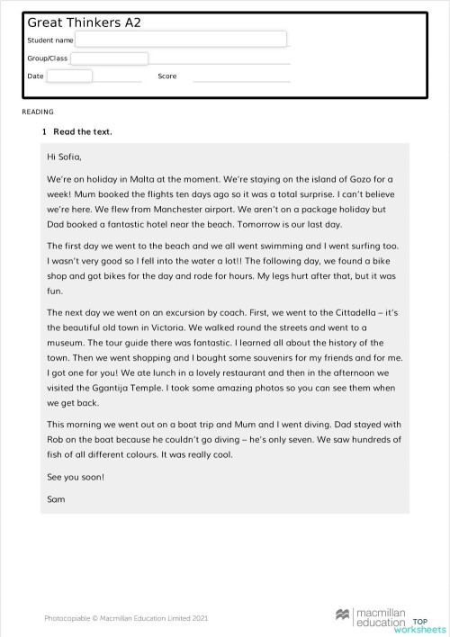 Exam unit 4 part 1:Reading. Interactive worksheet | TopWorksheets