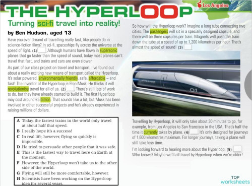 the hyperloop. Interactive worksheet | TopWorksheets